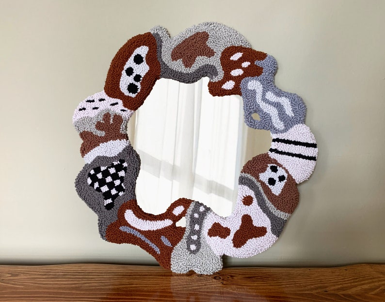 Handmade Tufted Mirror, Modern Punch Needle Mirror, Multicolor Melting Round Mirror ...