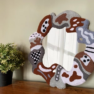 Handmade Tufted Mirror, Modern Punch Needle Mirror, Multicolor Melting ...