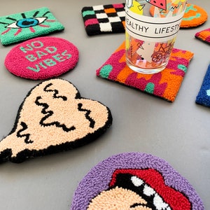 Handmade Coaster Set / Punch Needle Coaster / Tufted Coaster / Punch Needle Mug Rug / Punch ...