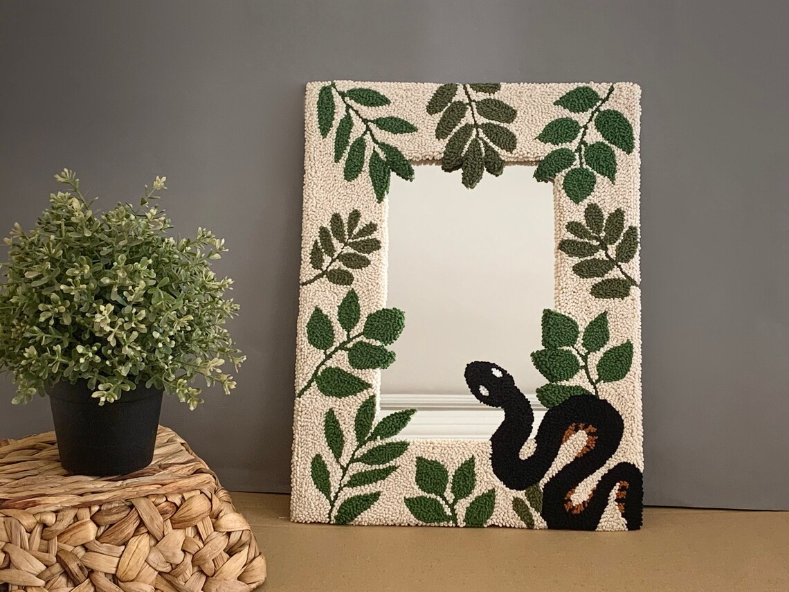 Handmade Tufted Mirror Snake Pattern Punch Needle Mirror - Etsy