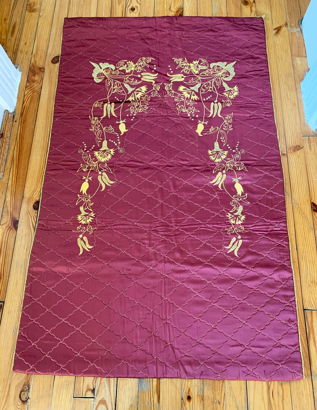 Handmade Traditional Turkish Prayer Mat / Embroidered Satin Prayer Rug ...