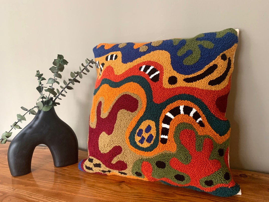 Punch Pillow , Hand Tufted Punch Needle Pillow Cover / Psychedelic ...