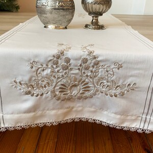 Traditional Turkish Embroidered Table Runner / Silver Hand Embroidered ...