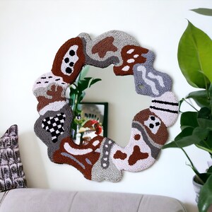 Handmade Tufted Mirror, Modern Punch Needle Mirror, Multicolor Melting ...