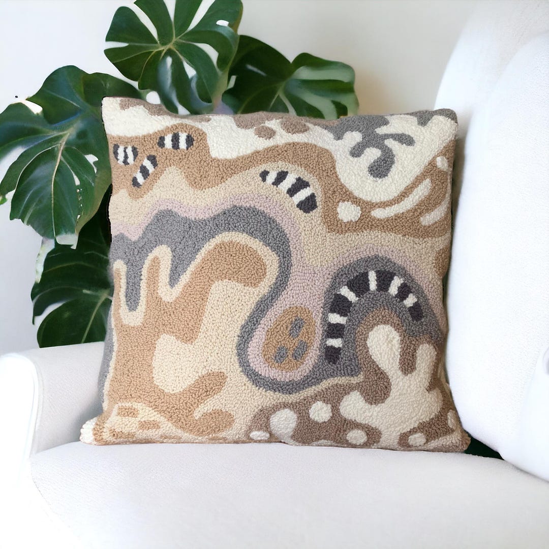 Punch Pillow , Hand Tufted Punch Needle Pillow Cover / Psychedelic ...