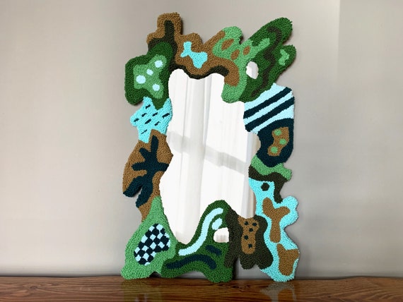 Handmade Tufted Mirror Modern Punch Needle Mirror Green - Etsy