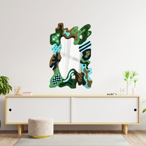 Handmade Tufted Mirror, Modern Punch Needle Mirror, Green Melting Round ...