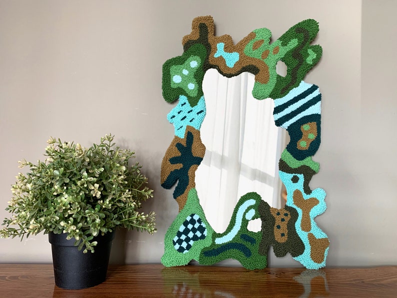 Handmade Tufted Mirror Modern Punch Needle Mirror Green - Etsy
