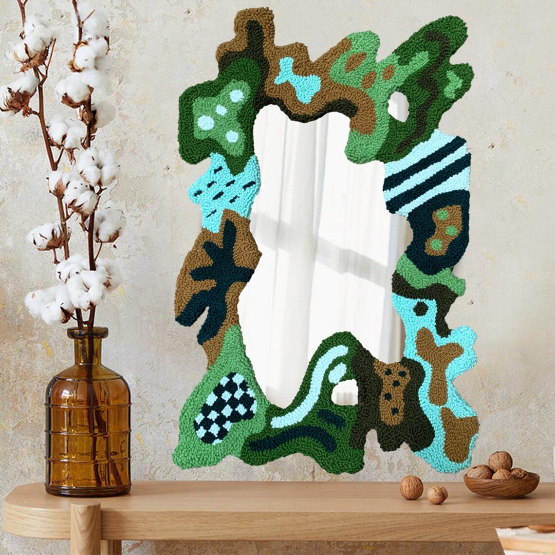 Handmade Tufted Mirror Modern Punch Needle Mirror Green - Etsy