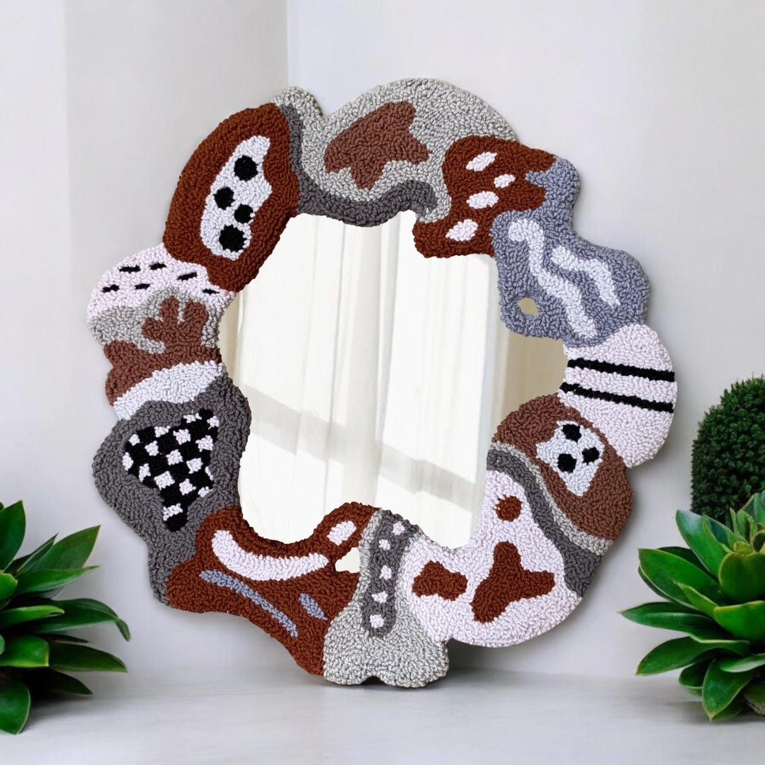 Handmade Tufted Mirror, Modern Punch Needle Mirror, Multicolor Melting ...