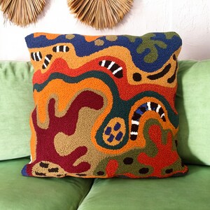 Punch Pillow , Hand Tufted Punch Needle Pillow Cover / Psychedelic ...
