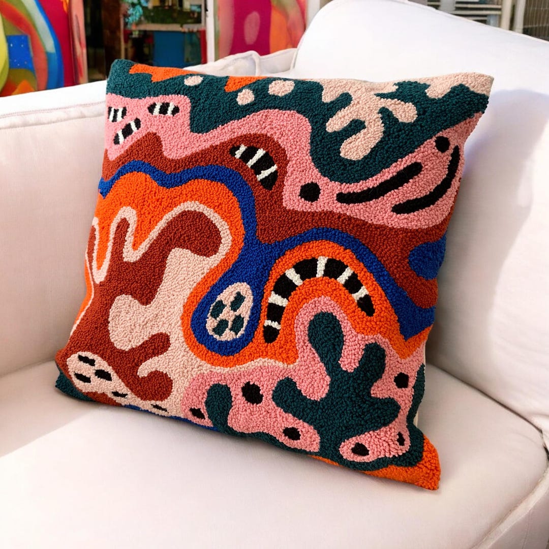Punch Pillow , Hand Tufted Punch Needle Pillow Cover / Psychedelic ...