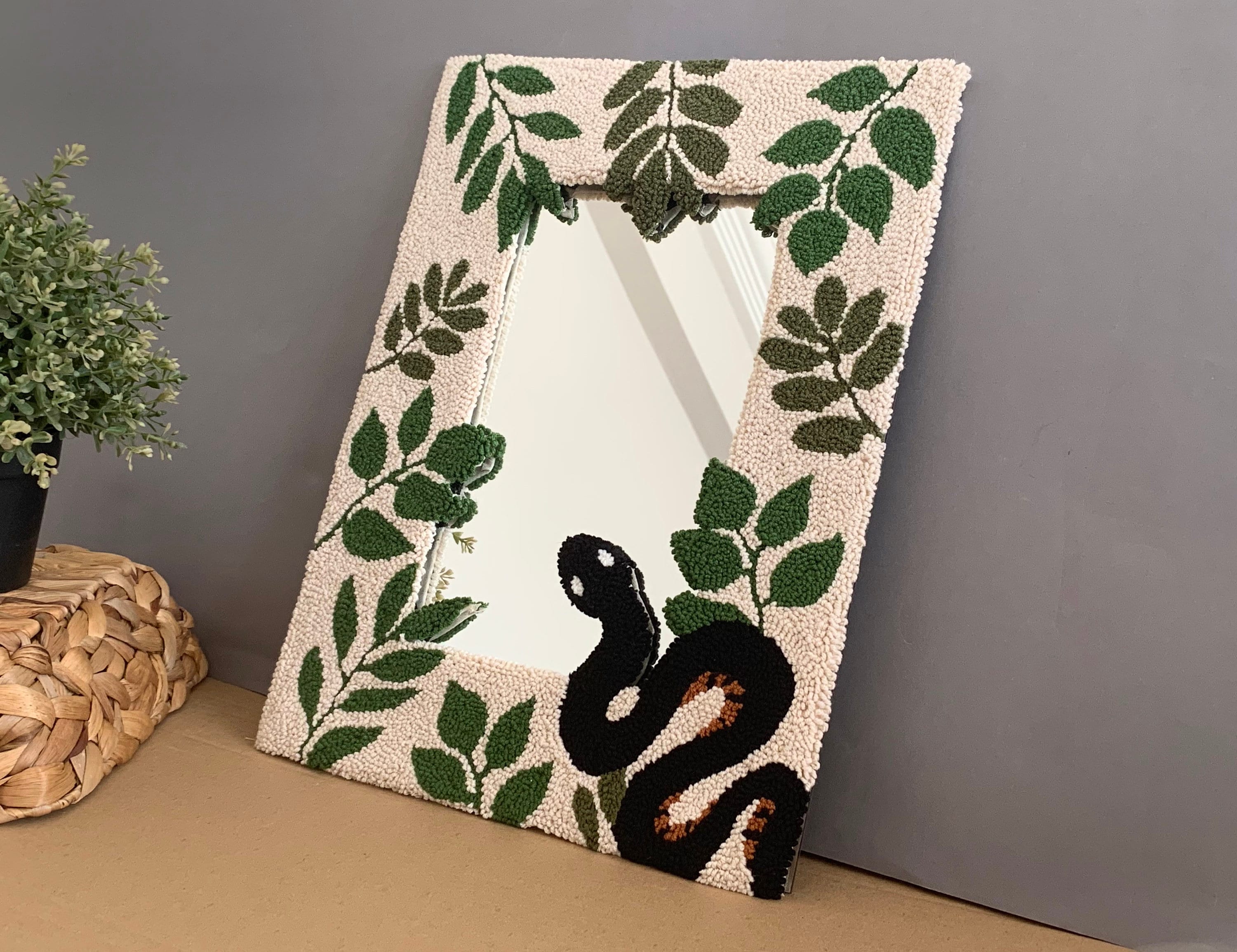 Handmade Tufted Mirror Snake Pattern Punch Needle Mirror - Etsy