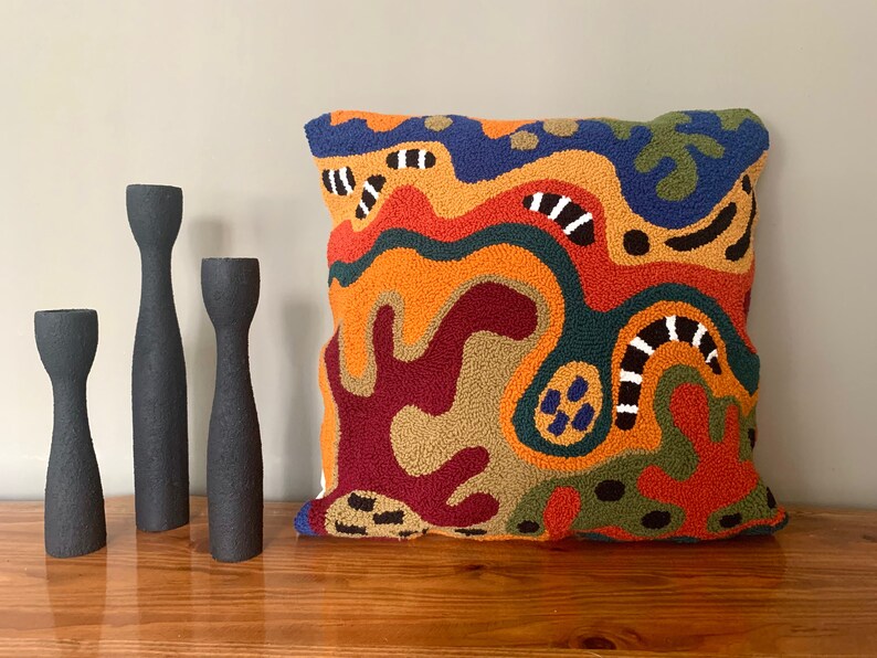 Punch Pillow , Hand Tufted Punch Needle Pillow Cover / Psychedelic ...