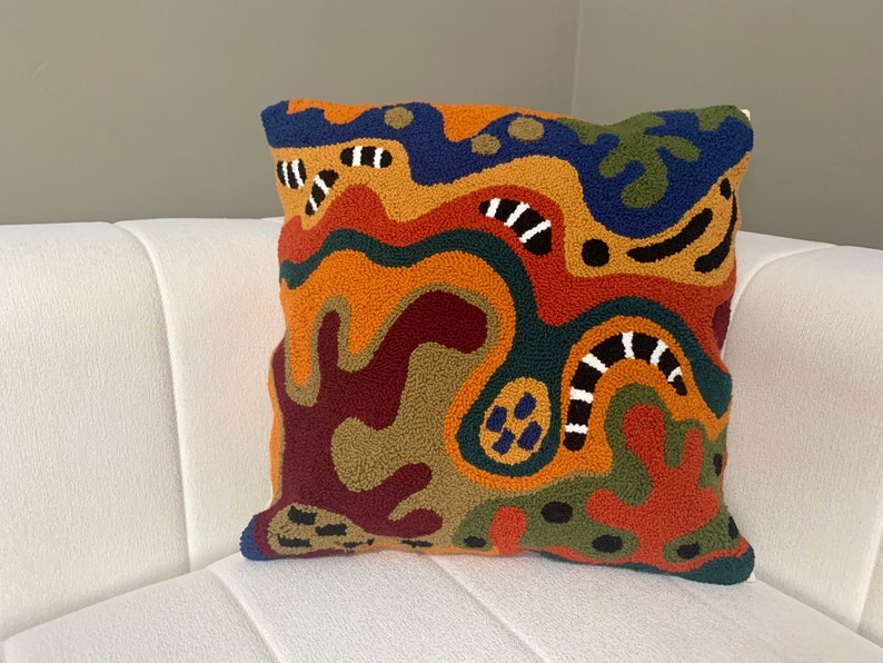 Punch Pillow , Hand Tufted Punch Needle Pillow Cover / Psychedelic ...