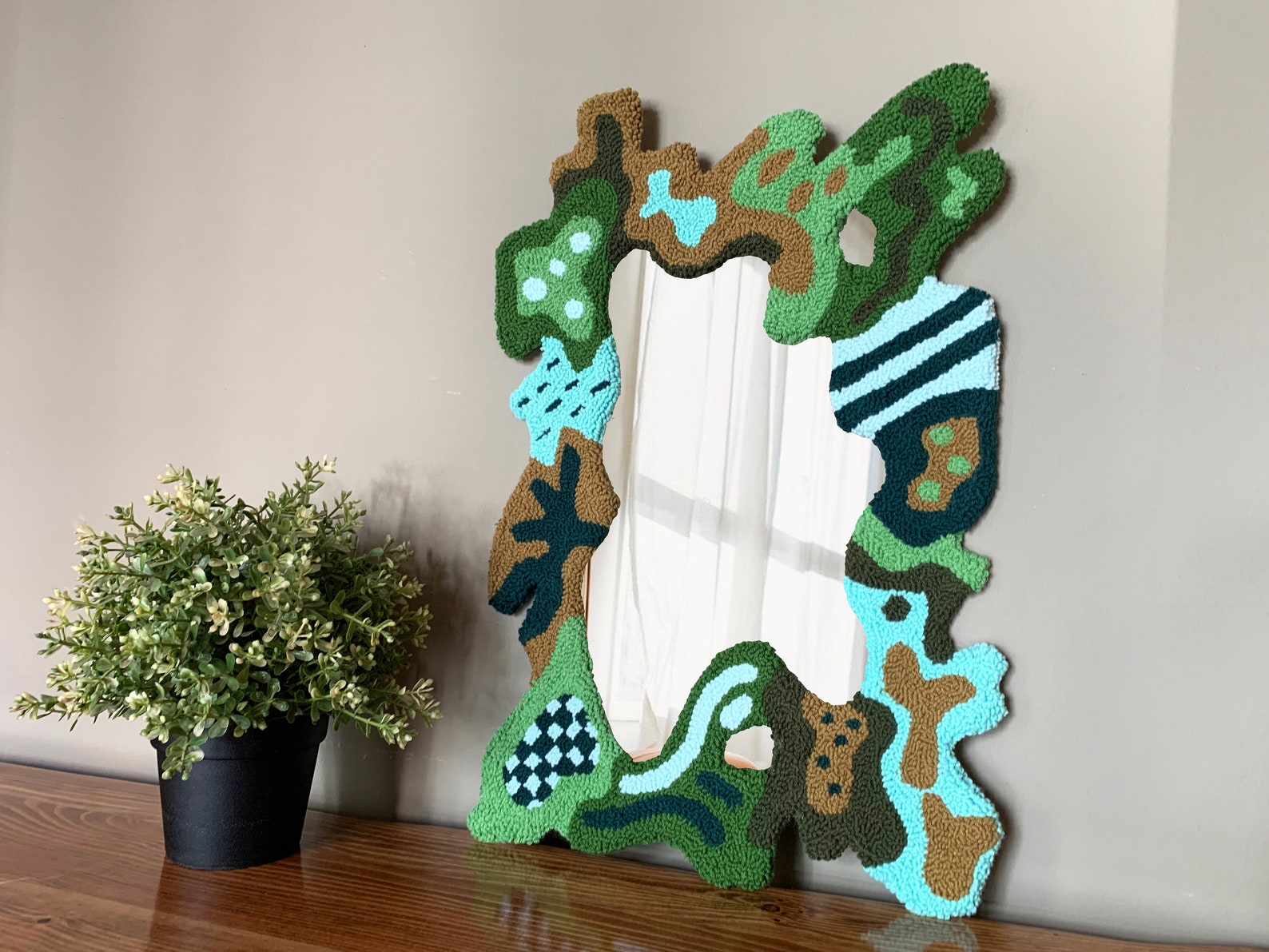 Handmade Tufted Mirror Modern Punch Needle Mirror Green - Etsy