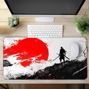 Samurai Warrior and Red Sun Desk Mat, Gaming Mouse Pad XXL With ...