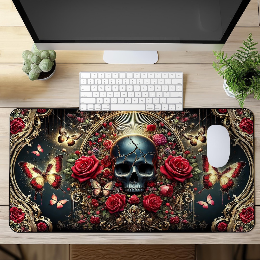 Skull and Roses Gaming Mouse Pad XXL - Desk Mat With Gothic Art Design ...