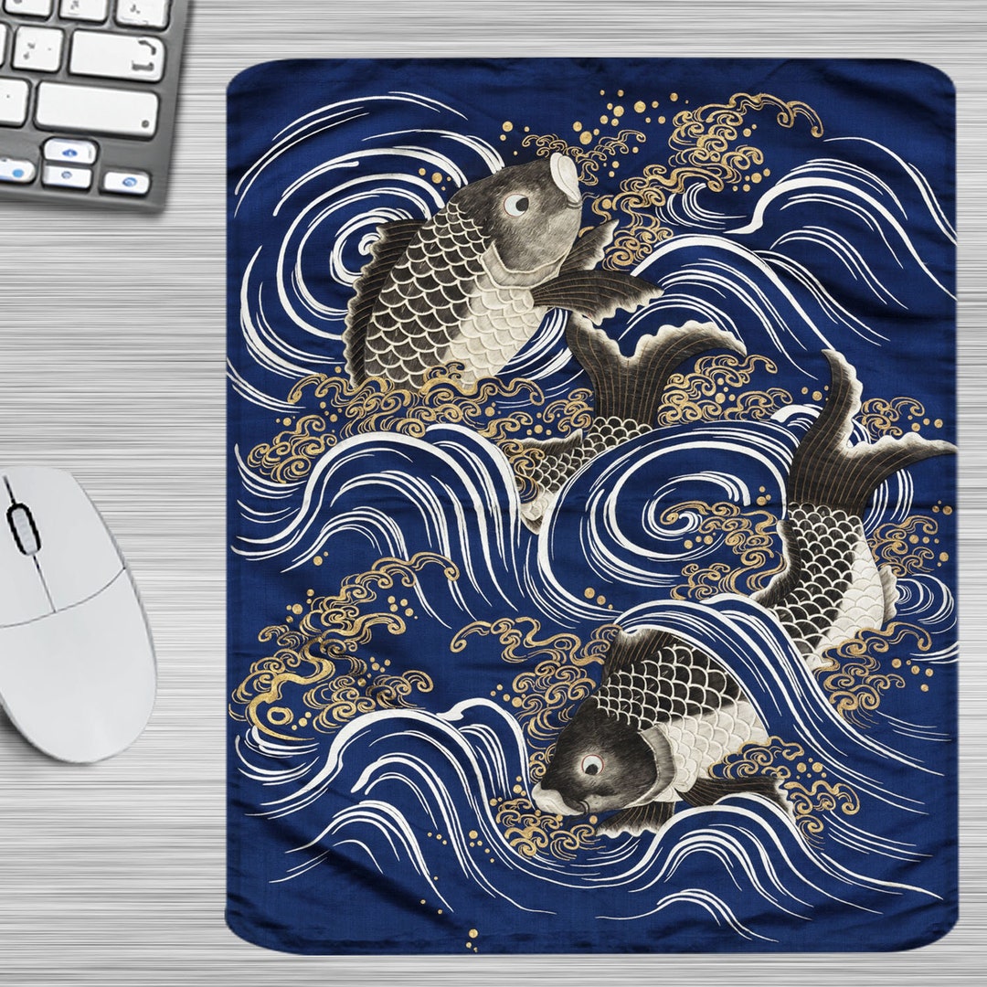 Japanese Mouse Pad the Grat Wave Fish Mousepad Carp Fish in - Etsy