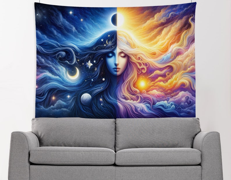 Yin Yang Sun and Moon Wall Hanging Tapestry, Cosmic Balance Art ...