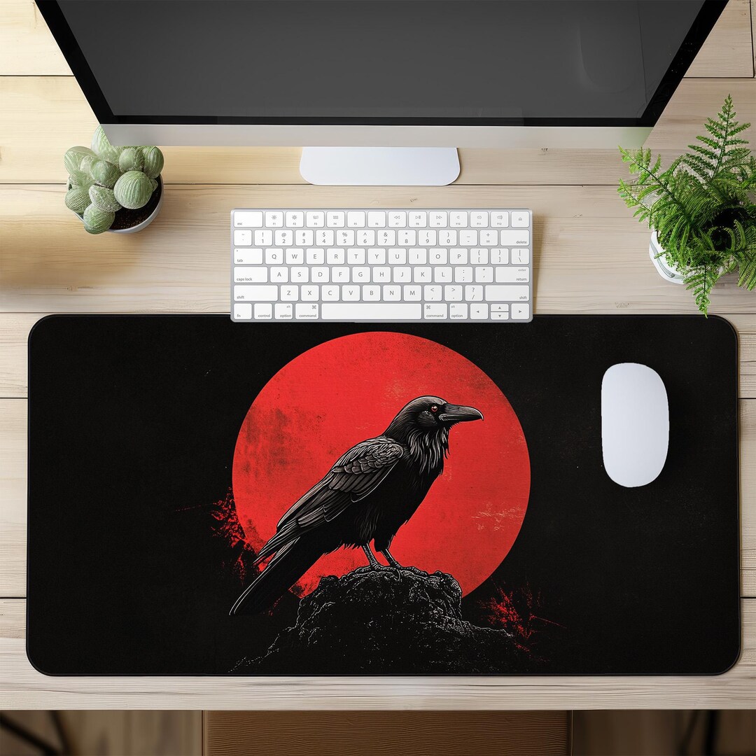 Japanese Raven Gaming Mouse Pad XXL - Desk Mat With Red Sun Design ...