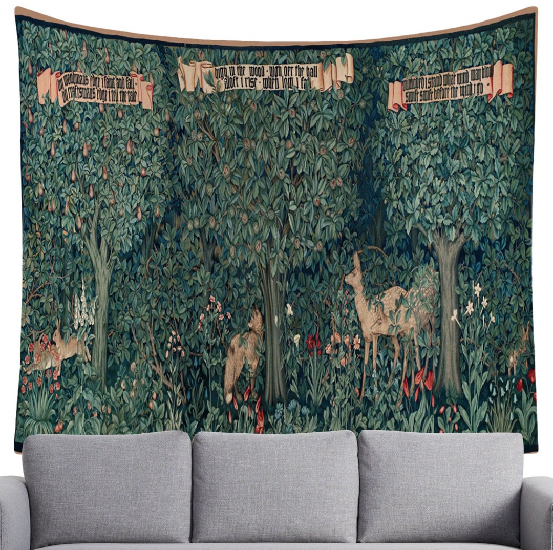 Tapestry Greenery Forest Green Nature Medieval Art Style Wall Hanging ...