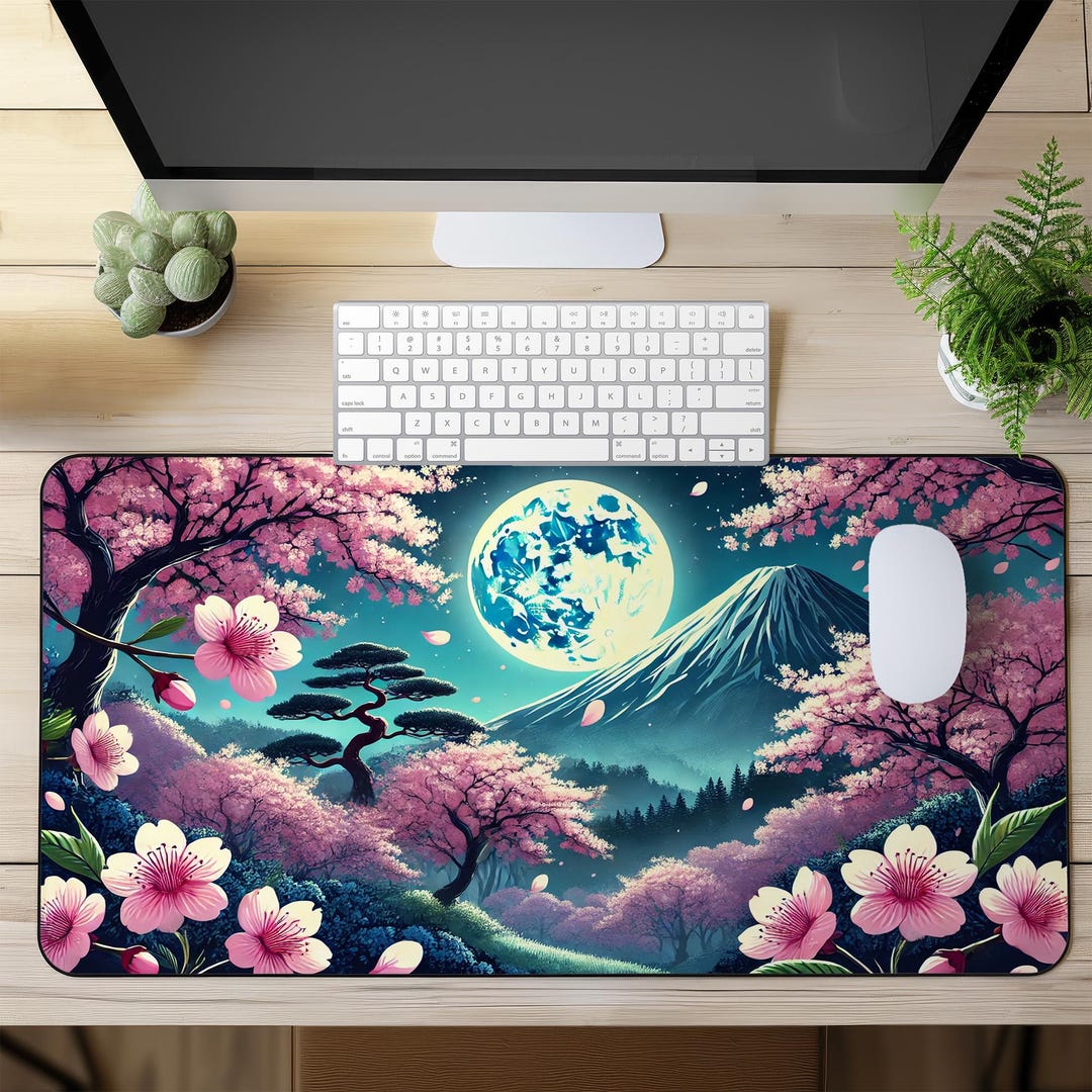 Moonlit Sakura Gaming Mouse Pad XXL - Large Desk Mat With Cherry ...