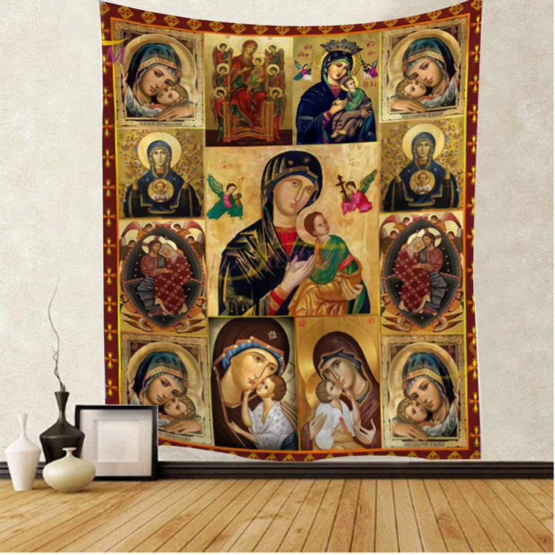 Virgin Mary Tapestry Orthodox Icons Print Byzantine Art Wall Hanging ...