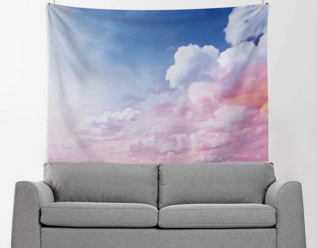 Cute Kawaii Clouds Tapestry Pastel Sky Wall Hanging, Dreamy Cotton ...
