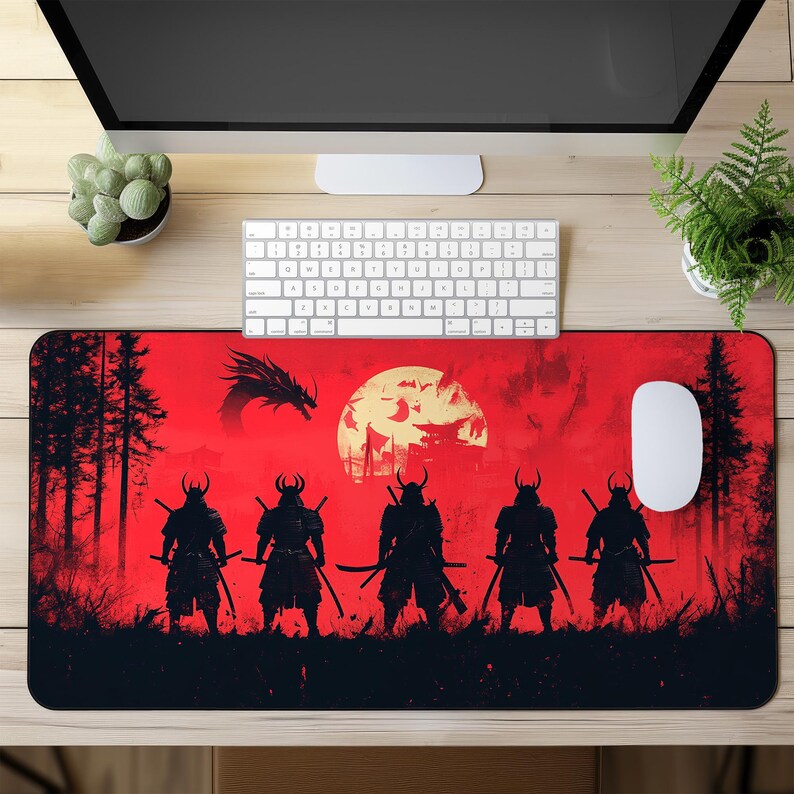 Samurai Gaming Mouse Pad, XL Desk Mat With Red Warrior Design, Japanese ...