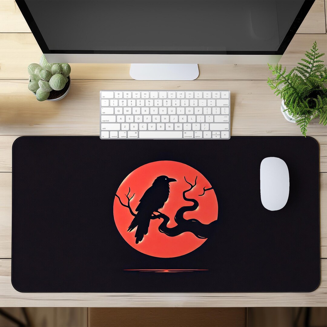 Minimalist Japanese Red Sun Gaming Raven Mouse Pad XXL - Desk Mat With ...