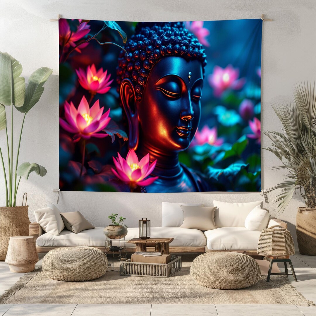 Bronze Buddha Wall Tapestry for Meditation Room Decor – Spiritual Boho ...