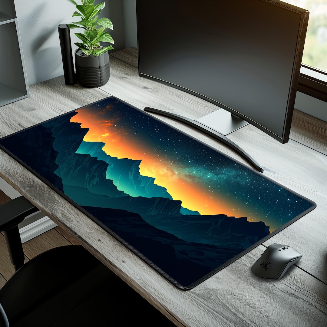 Mountain Sunset Gaming Mouse Pad, XL Desk Mat With Vibrant Landscape ...