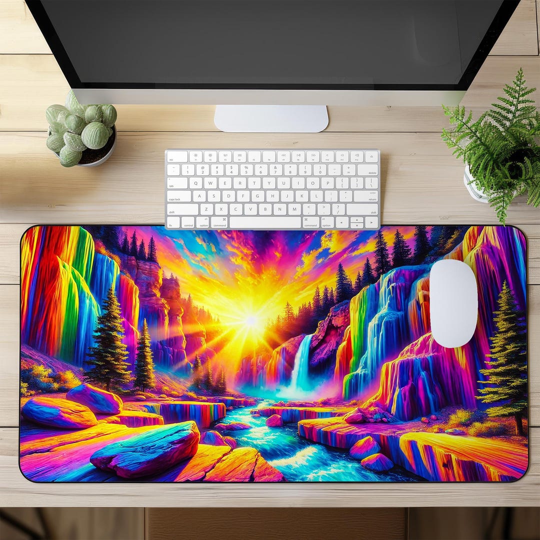 Large Colorful Gaming Mouse Pad Desk Mat - XXL Rainbow Waterfall Design ...