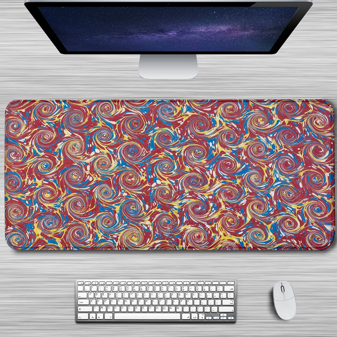 Abstract Art Desk Mat Red, Blue, Yellow Swirled Mouse Pad XXL Large ...
