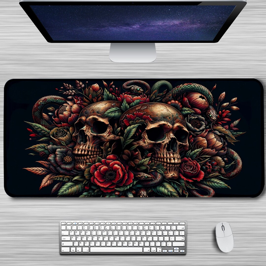 Skull and Snakes Desk Mat, Gothic Mousepad Big Gaming XXL Desk Pad ...