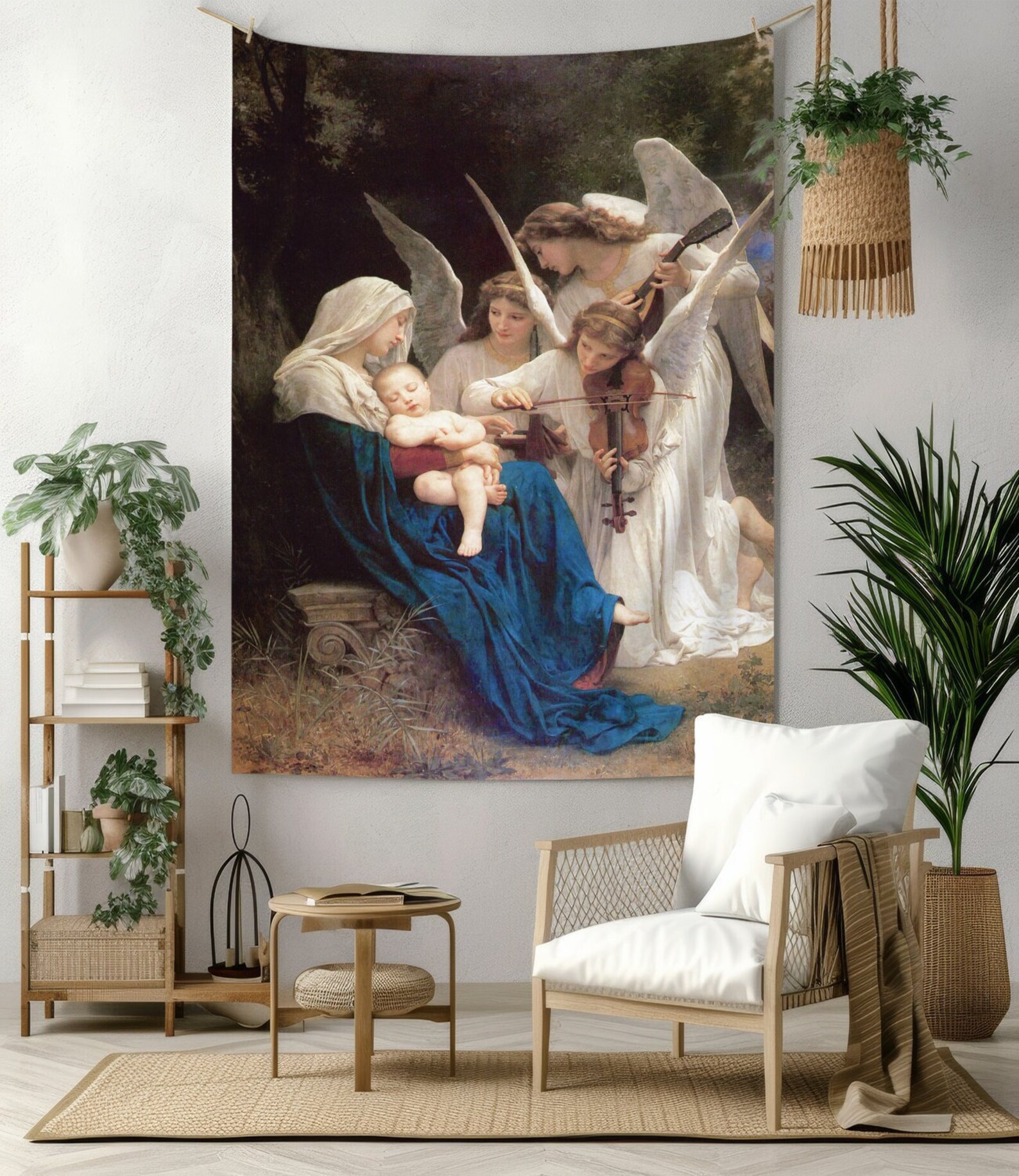 Christian Wall Tapestry, Song of the Angels Tapestry, Bouguereau Wall Hanging, Ethereal ...