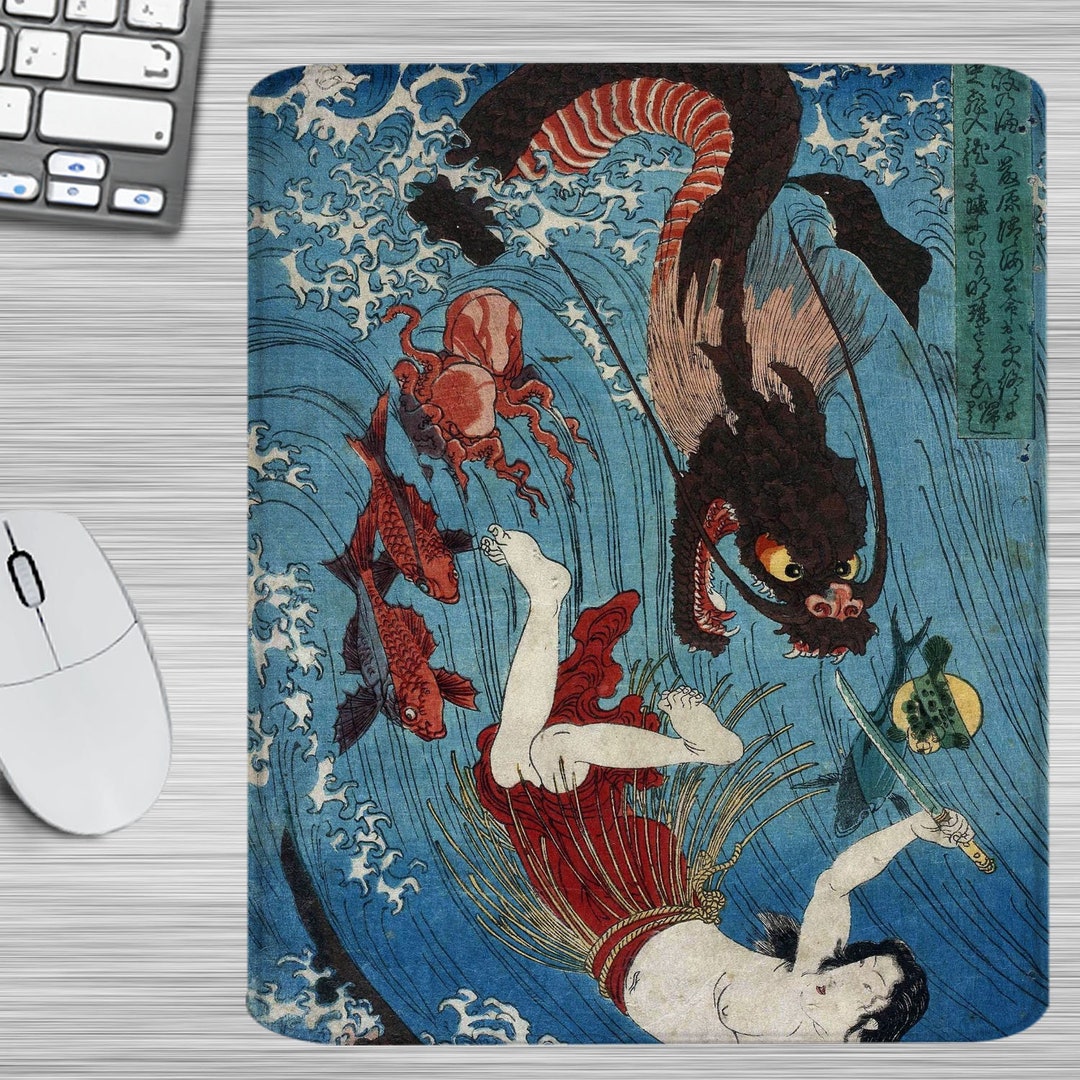 The Great Wave, Dragon Japanese Mouse Pad Escaping From the Dragon King ...