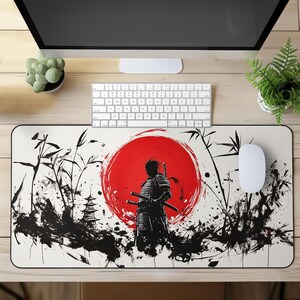 Samurai Warrior and Red Sun Desk Mat, Gaming Mouse Pad XXL With ...