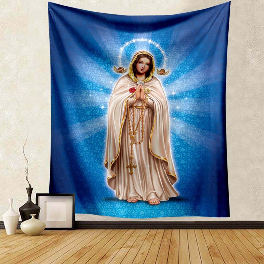 Christian Tapestry Virgin Mary Praying Wall Decor Religious Aesthetic ...