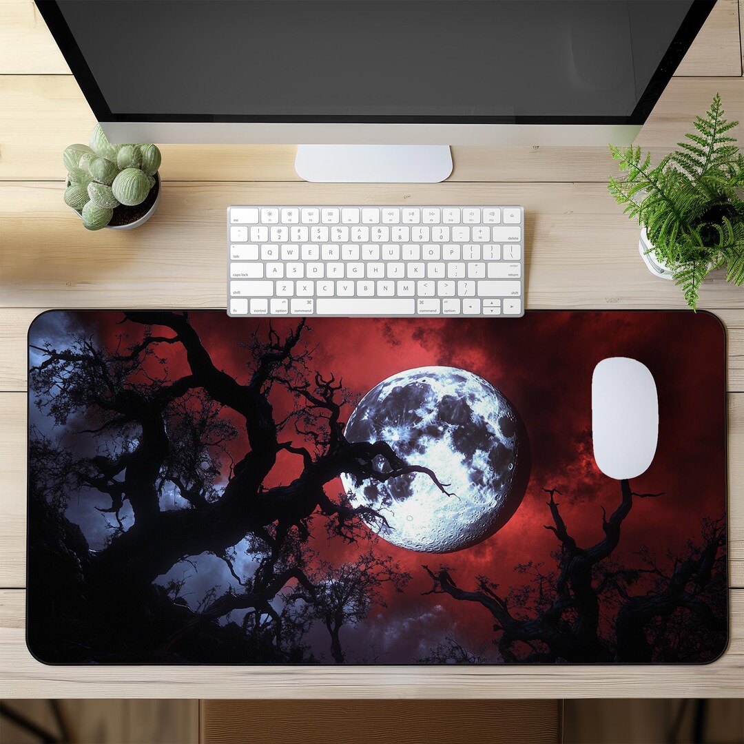 XXL Gaming Mouse Pad With Blood Moon & Twisted Trees, Horror Aesthetic ...
