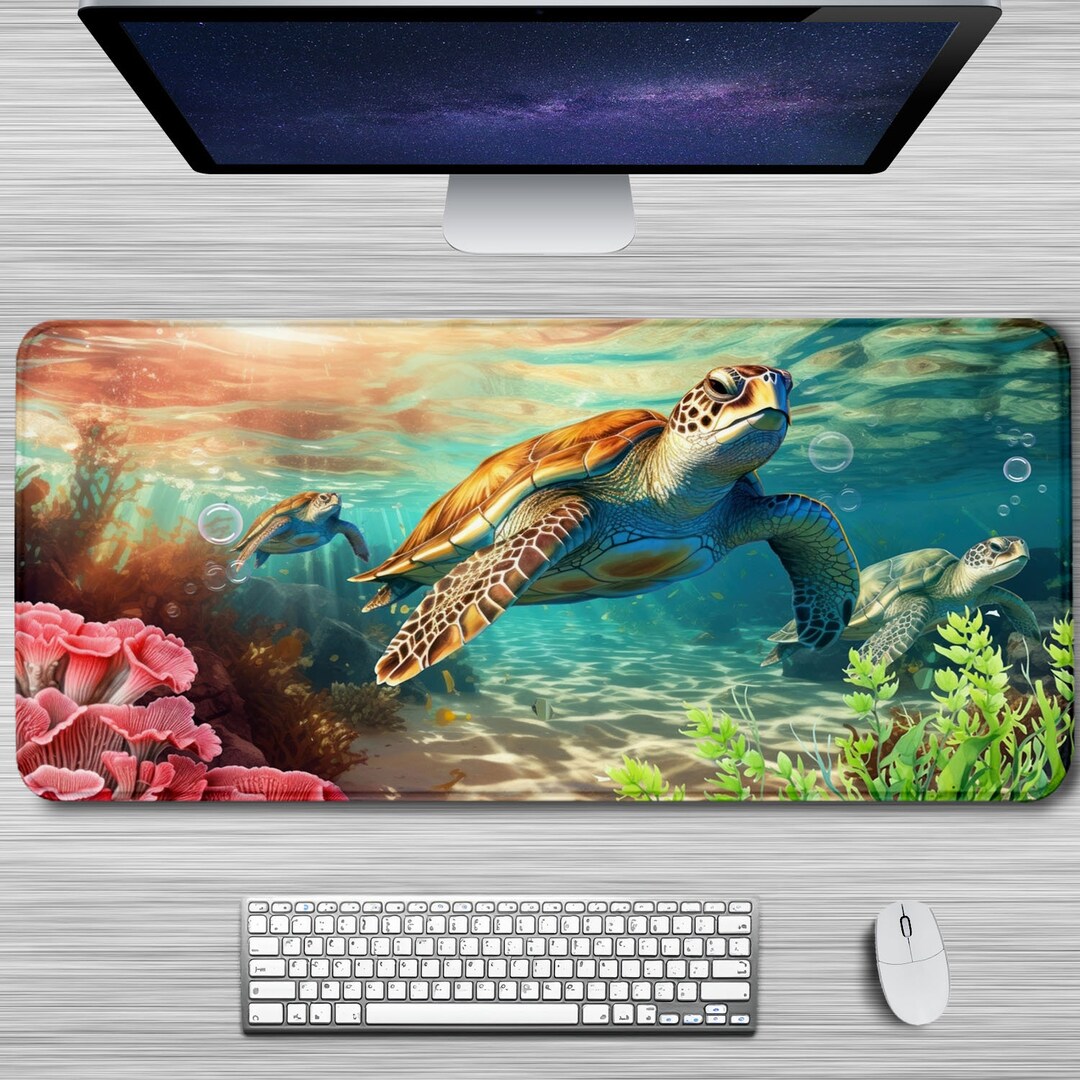 Sea Turtle Desk Mat Marine Life Desk Pad Sea, Ocean Mouse Pad ...
