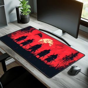 Samurai Gaming Mouse Pad, XL Desk Mat With Red Warrior Design, Japanese ...