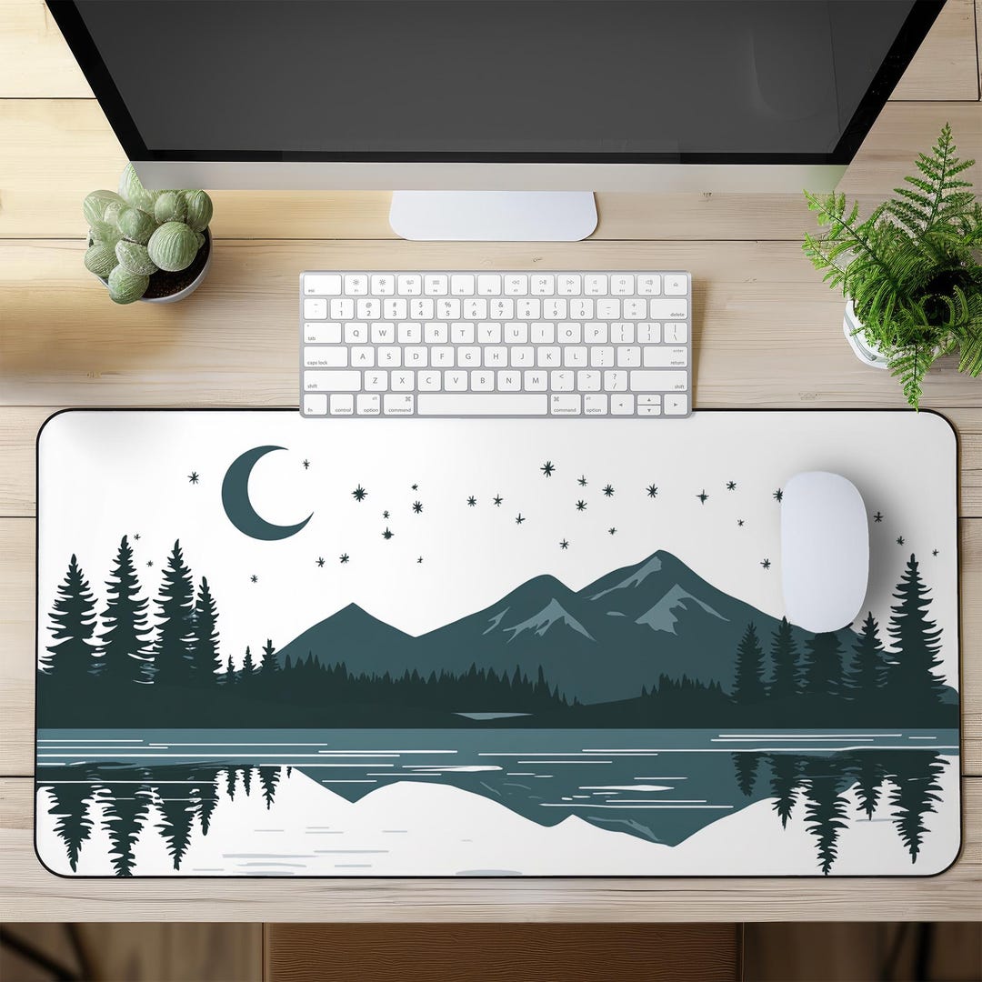 Minimalist Gaming Mouse Pad, XL Desk Mat With Monochrome Mountain Scene ...