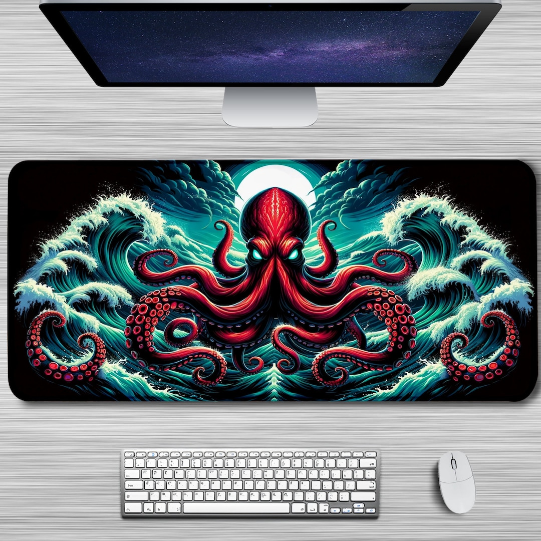 Octopus Desk Mat, Red Octopus Tentacles Mousepad Big Gaming XXL Large ...