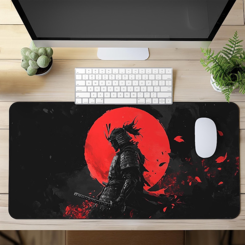 Samurai Warrior and Red Sun Gaming Mouse Pad XXL - Desk Mat With ...