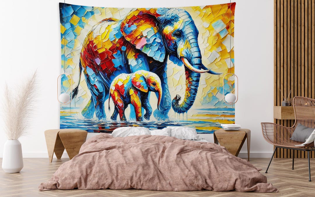 Colorful Elephant Wall Hanging Tapestry, Vibrant Safari Art Tapestries ...