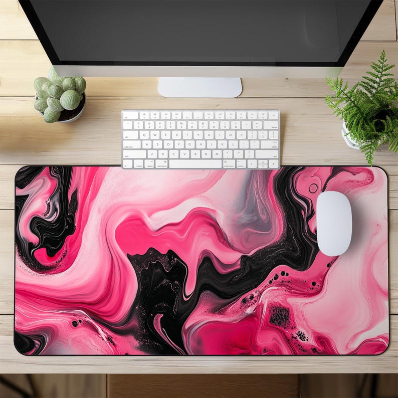 Pink Marble Gaming Mouse Pad XL, Abstract Fluid Art Desk Mat, Aesthetic ...