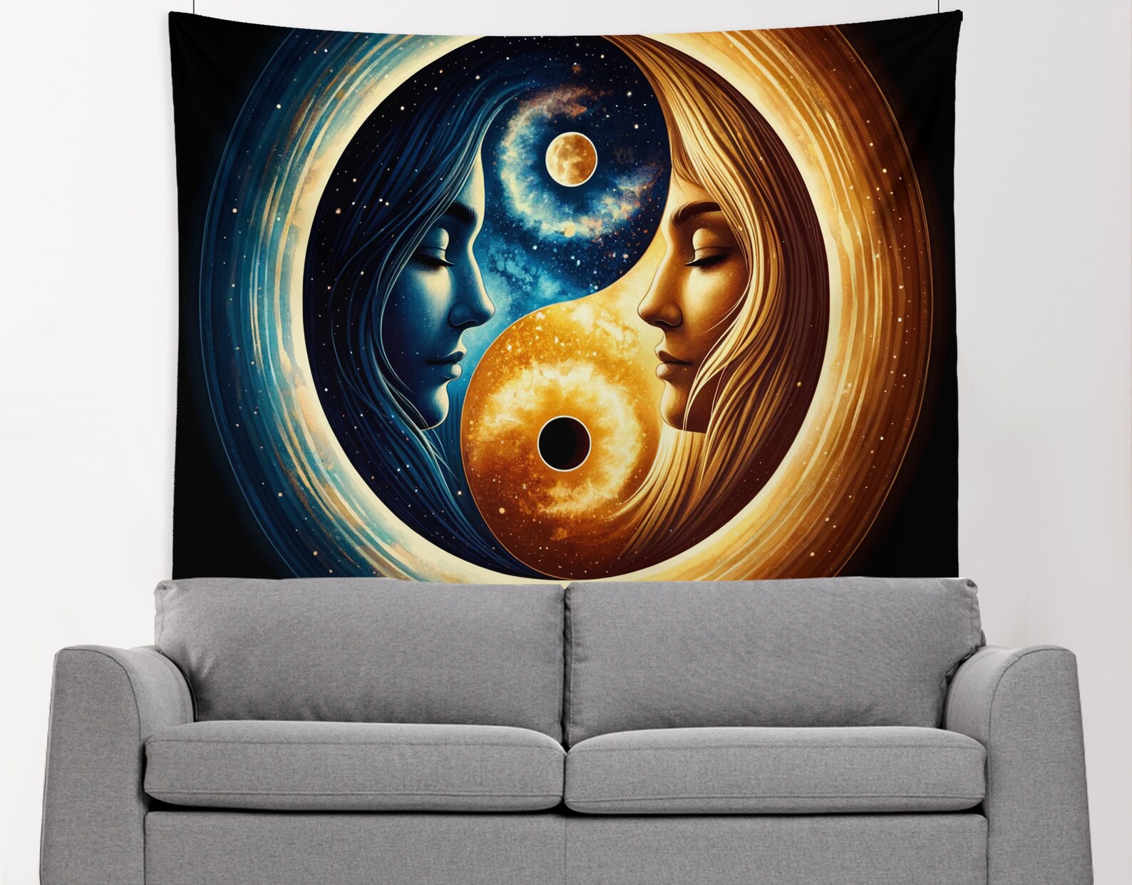 Yin Yang Sun and Moon Wall Hanging Tapestry, Cosmic Balance Art ...