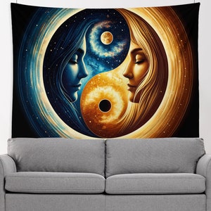 Yin Yang Sun and Moon Wall Hanging Tapestry, Cosmic Balance Art ...